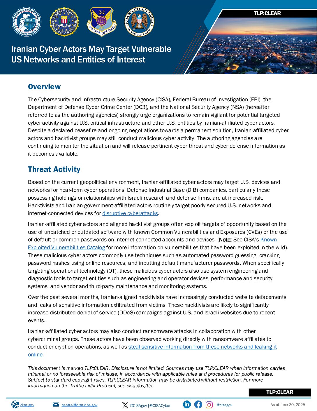 Iranian Cyber Actors Advisory - June 2025 | Fortress SRM